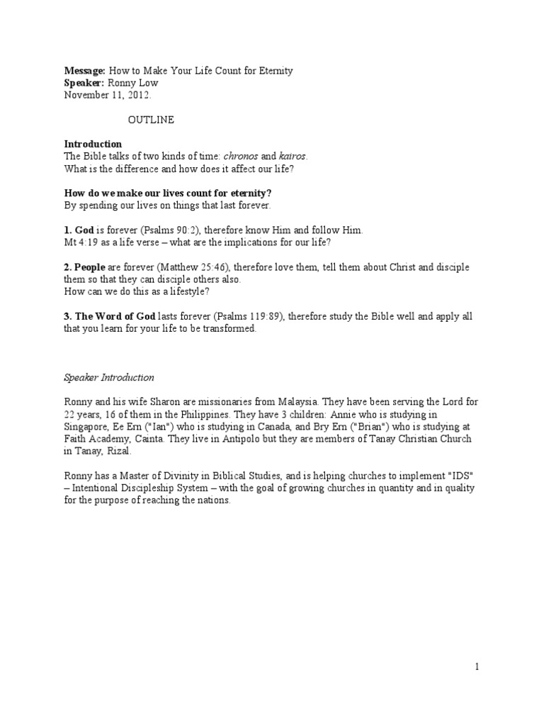 How To Make Your Life Count For Eternity Pdf Jesus Religious