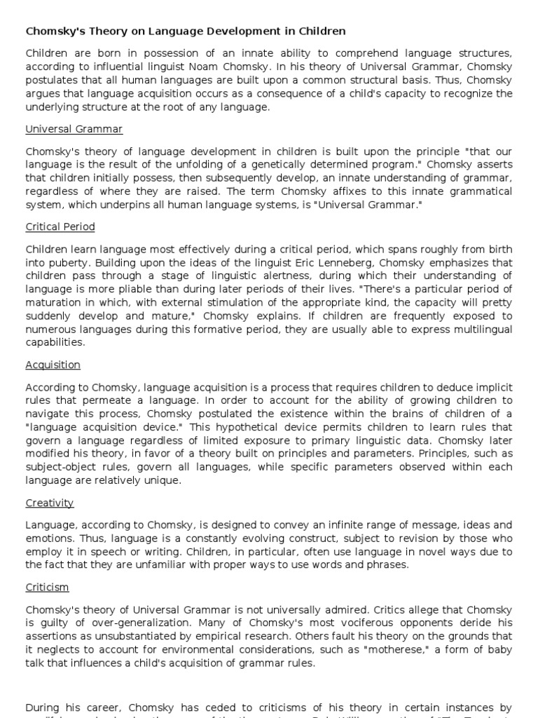 Chomsky's Language Learning Theory | Language Acquisition | Language ...