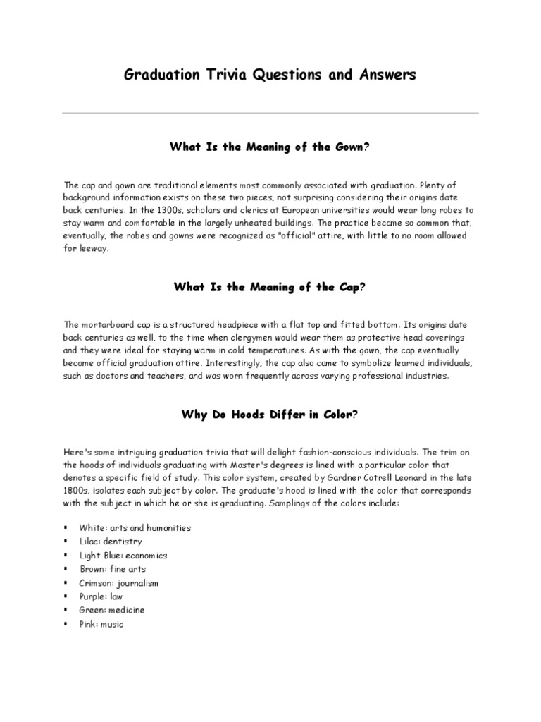 Trivia About Graduation | PDF | Clothing