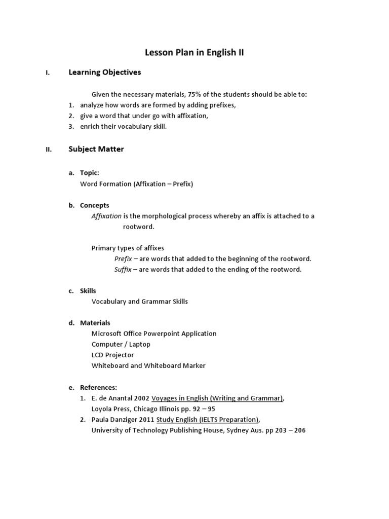 Lesson Plan in English (PREFIX) | PDF | Lesson Plan | English Language