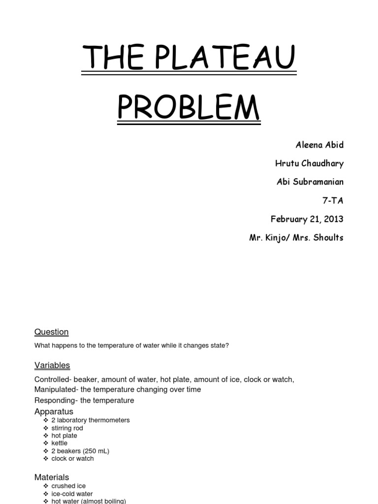 The Plateau Problema | PDF | Thermometer | Temperature