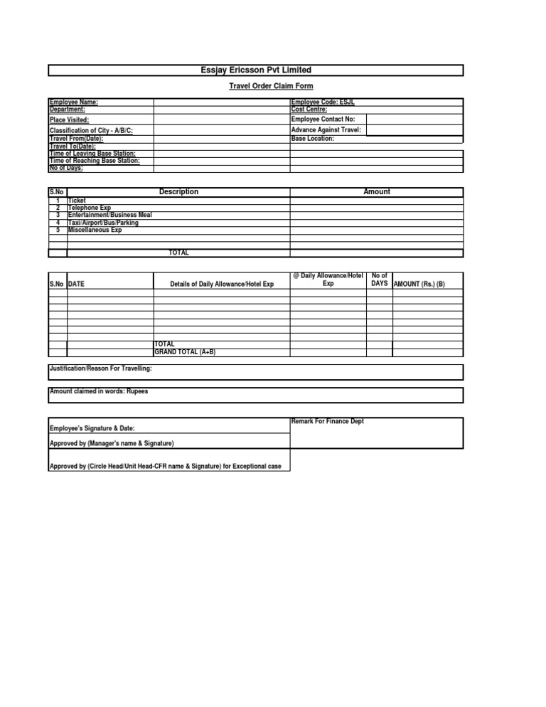 Travel Order Form | PDF