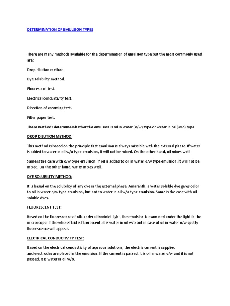 Determination of Emulsion Types | PDF | Solution | Properties Of Water