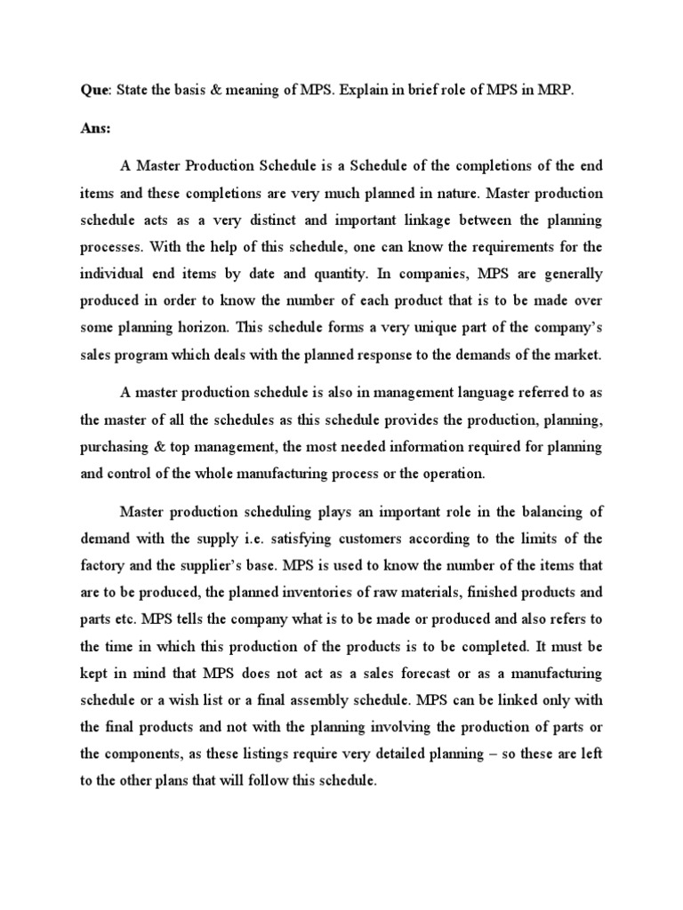 Que: State The Basis & Meaning of MPS. Explain in Brief Role of MPS in ...
