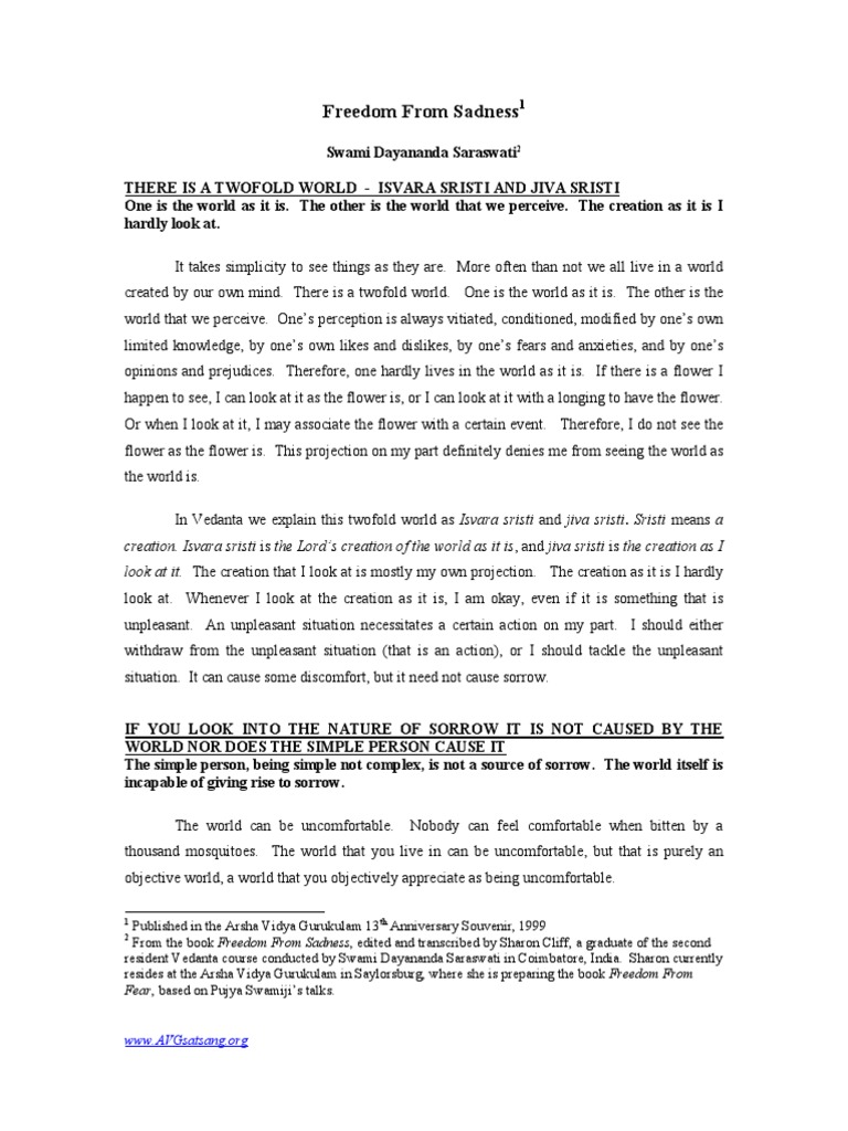 Freedom From Sadness | PDF | Thought | Consciousness