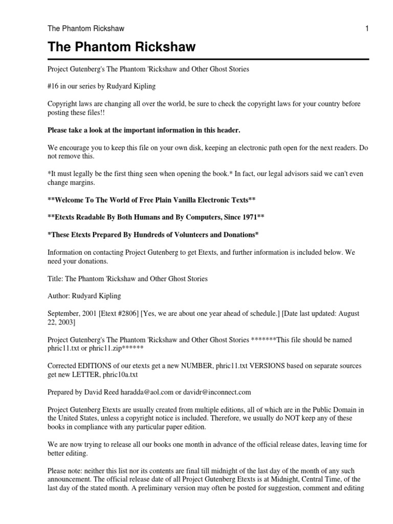 The Phantom Rickshaw | PDF | E Text | Indemnity