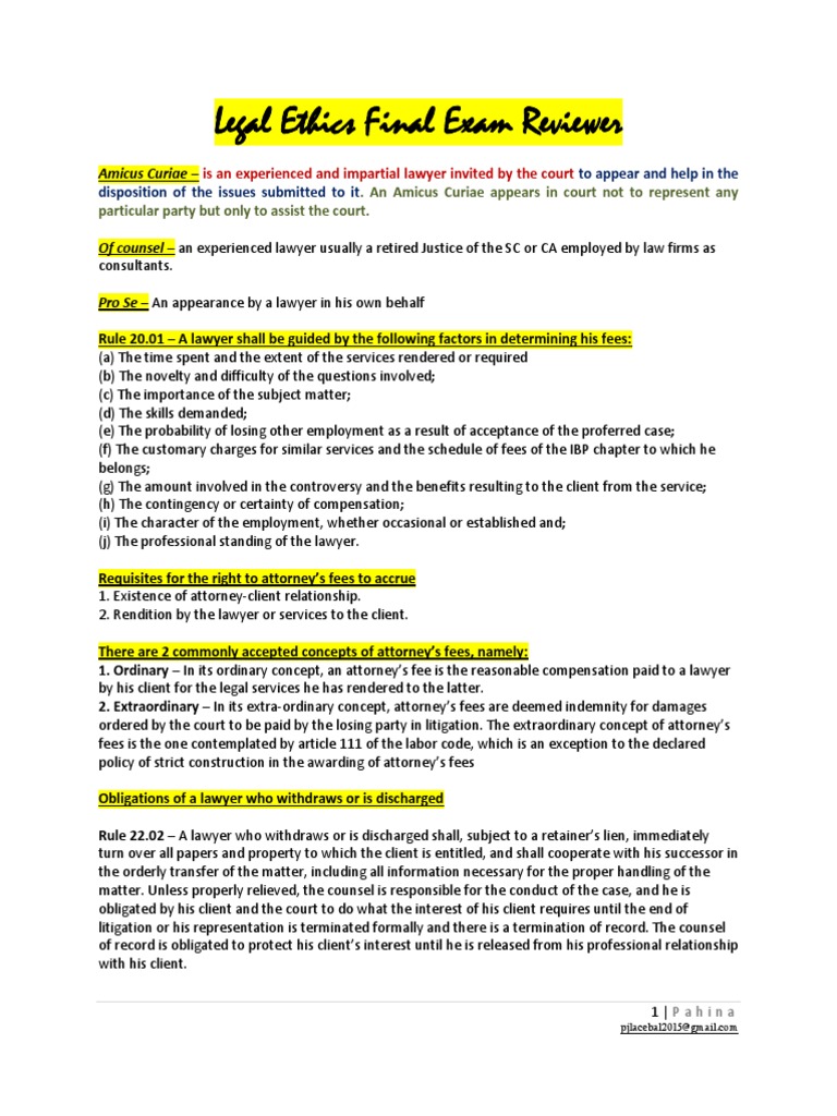Legal Ethics Exam Reviewer Guide | PDF | Contempt Of Court | Lawyer