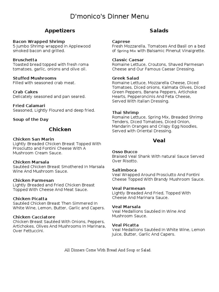Dinner Menu James | PDF | Salad | Foods