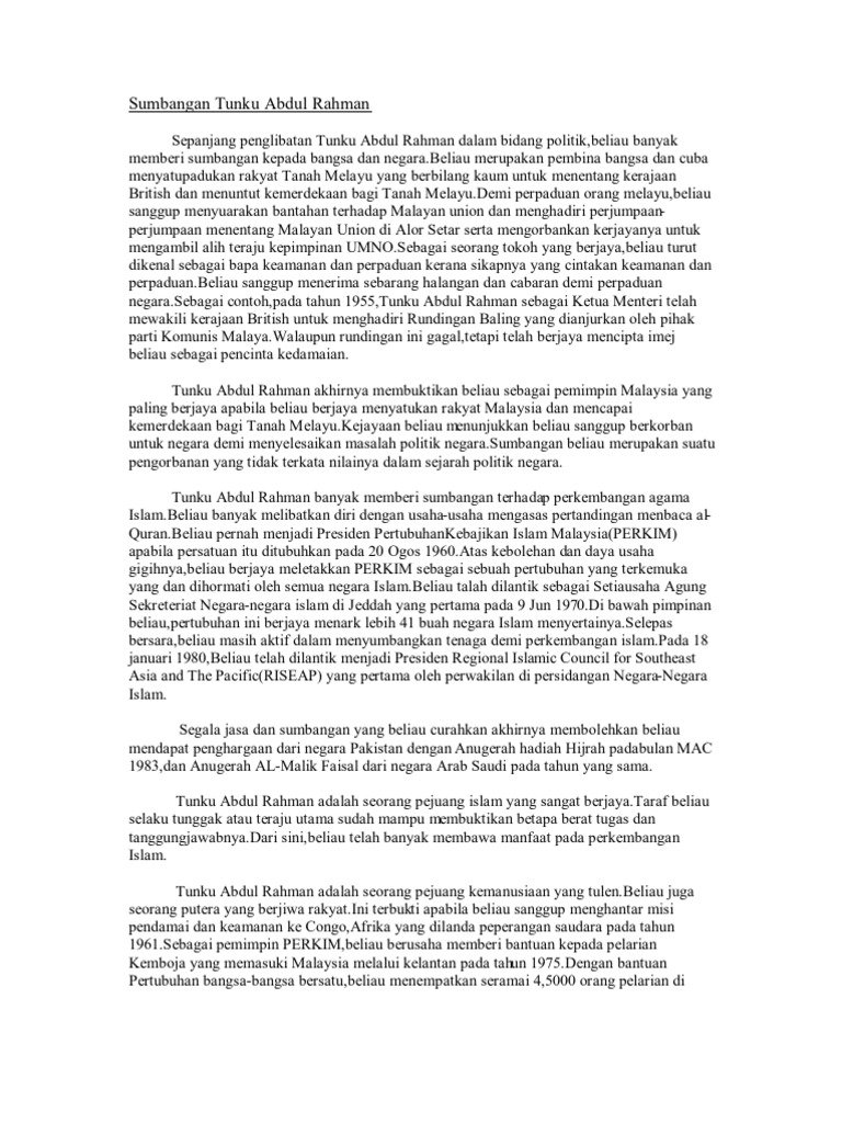 Sumbangan Tunku Abdul Rahman | PDF