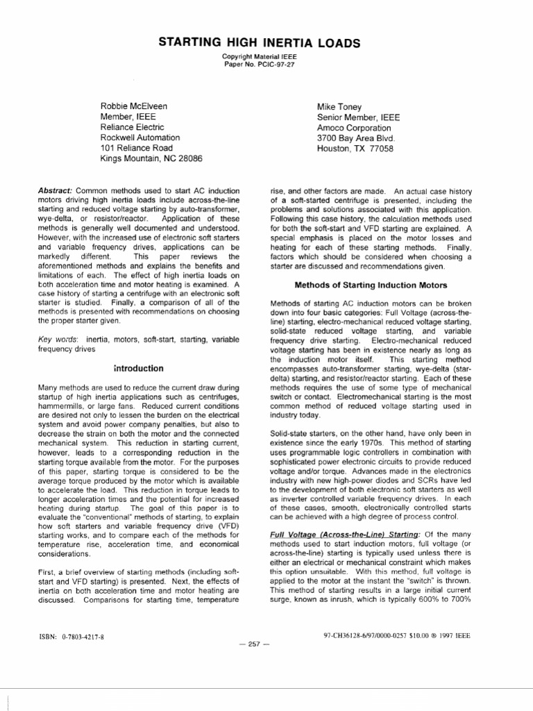 Starting High Inertia Loads | PDF | Electric Current | Power Inverter