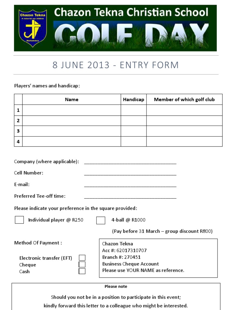 Golf Tournament Entry Form 2013 | PDF