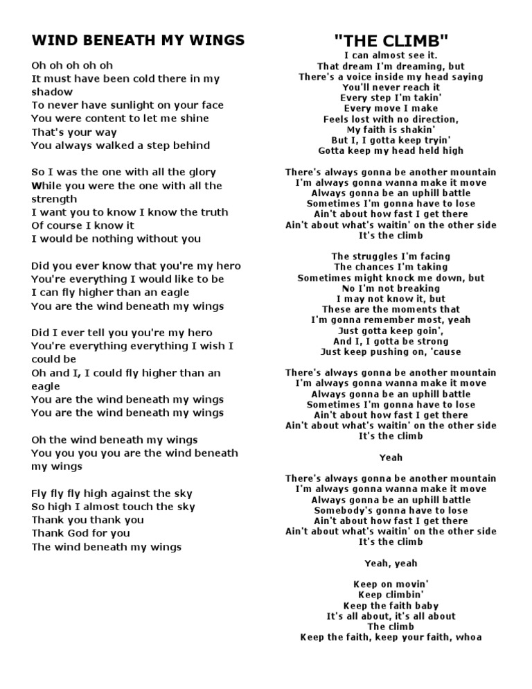 Wind Beneath My Wings Lyrics Analysis | PDF
