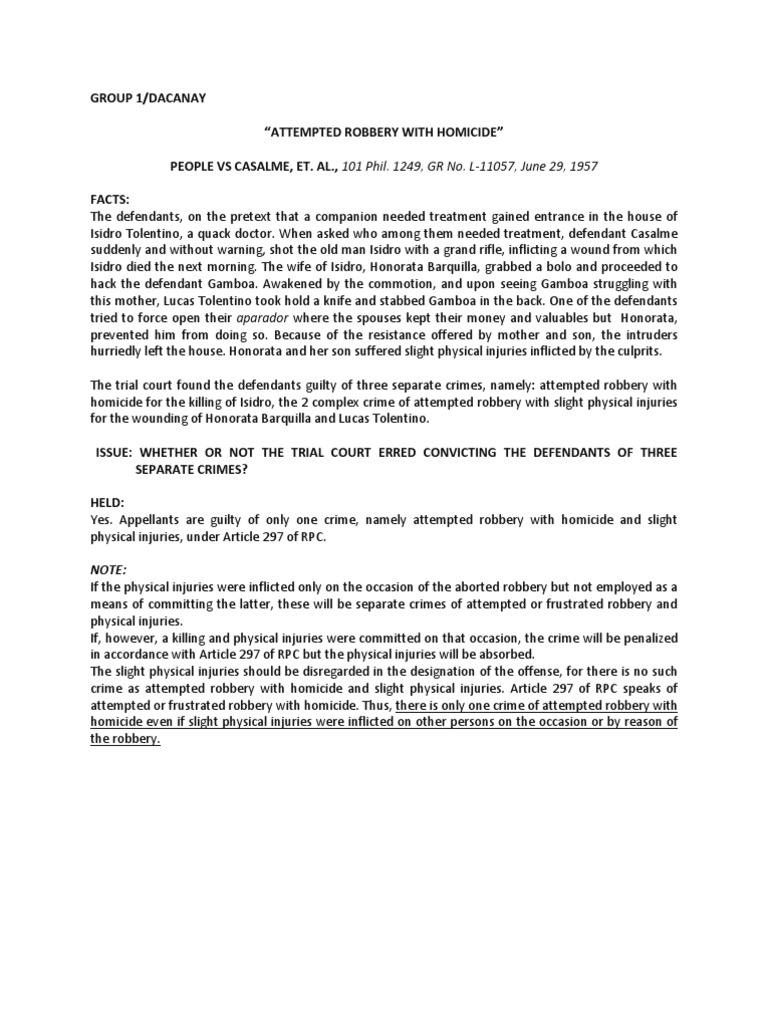 criminal law case digest | Robbery | Crimes