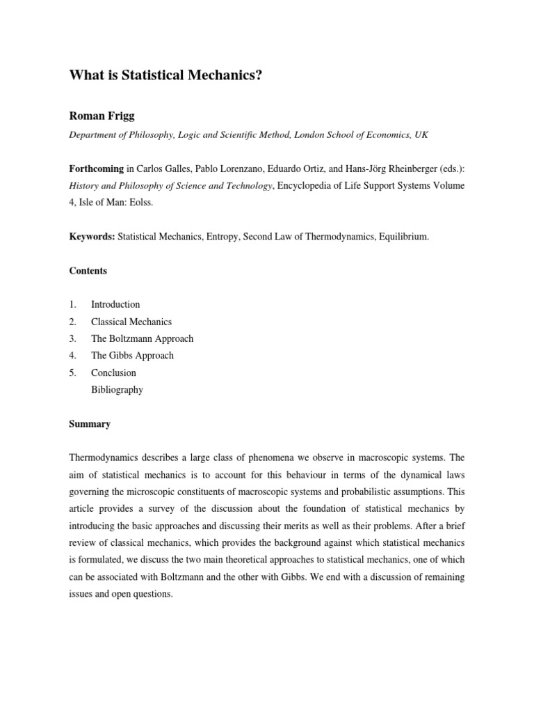 What Is Statistical Mechanics | PDF | Statistical Mechanics | Second ...