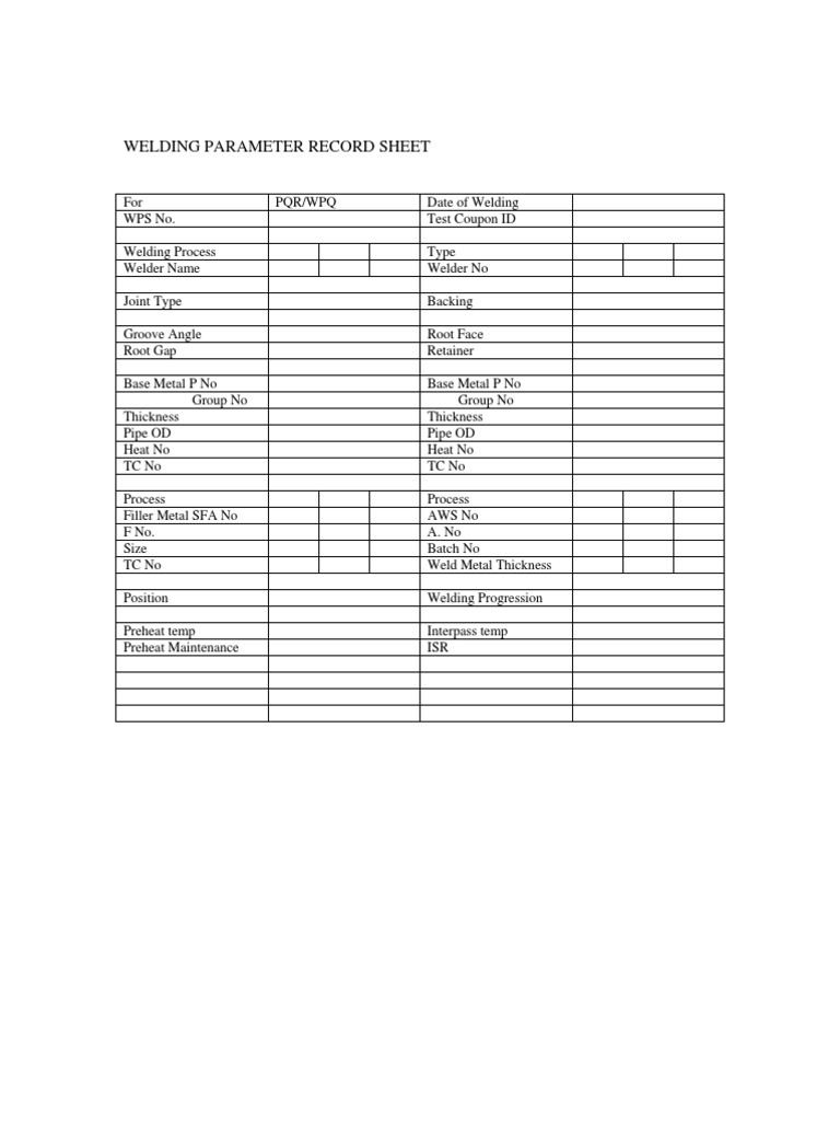 Welding Parameter Record Sheet | PDF