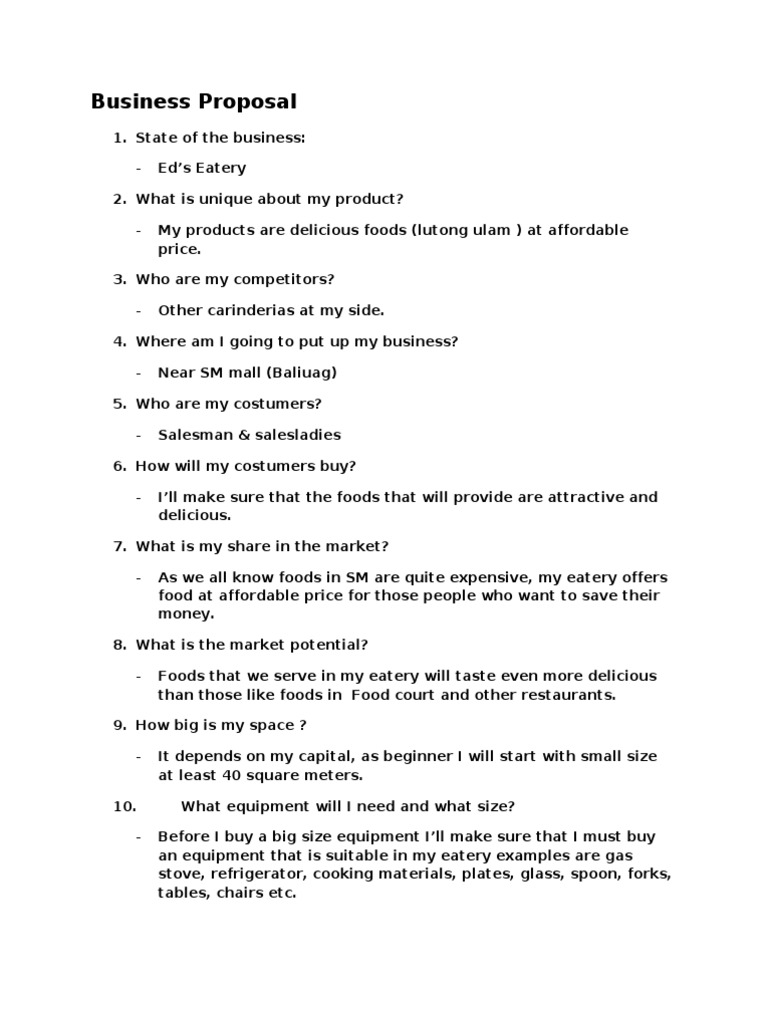 Business Proposal | Restaurants | Foods