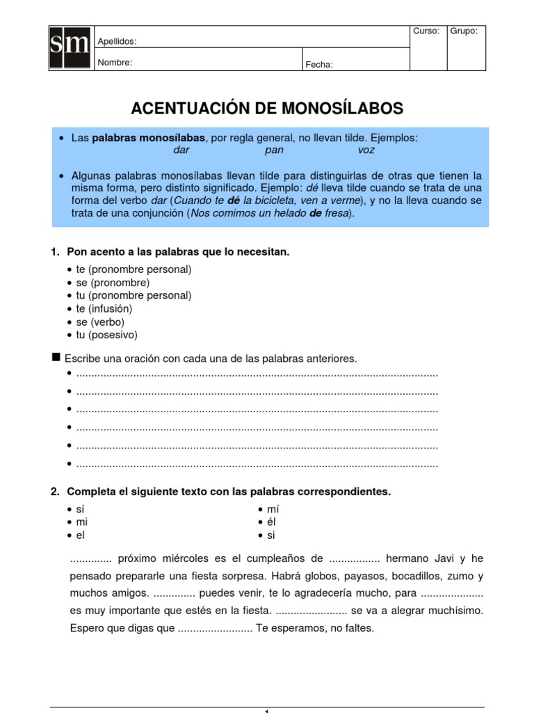 Acentuacion de Monosilabos | PDF