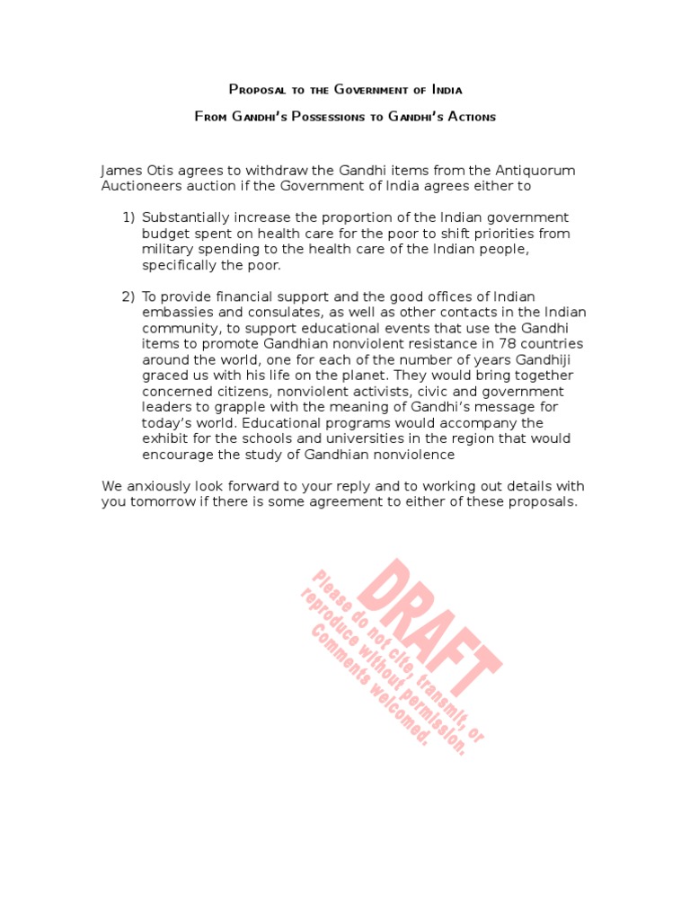James Otis Proposal To Indian Government To End of Auction Gandhi Items ...