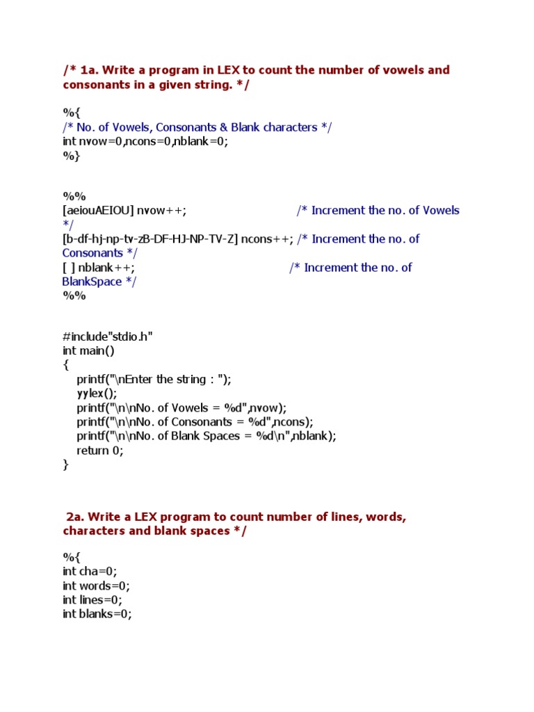 Lex Pgms | PDF | Integer (Computer Science) | Consonant