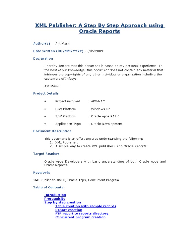 XML Publisher A Step by Step Approach Using Oracle Reports | PDF | Xml ...