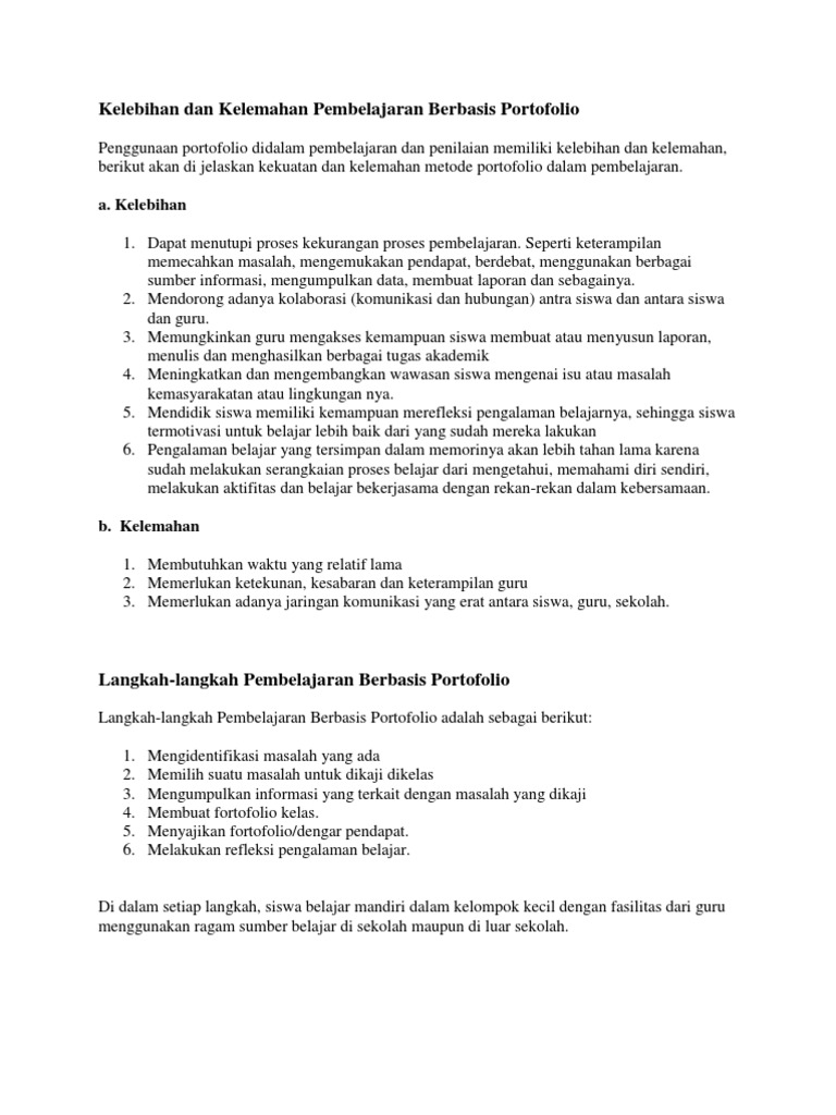 Kelebihan Dan Kelemahan Pembelajaran Berbasis Portofolio | PDF | Karier & Perkembangan