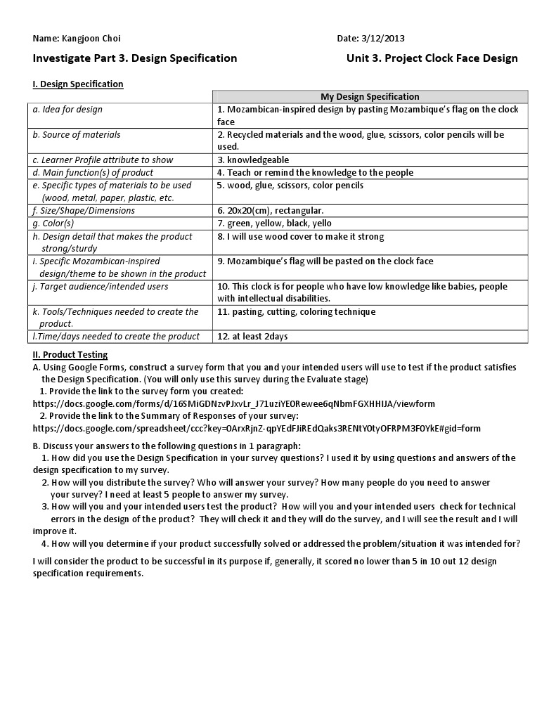 Design Specification Project3 Clock Design22 | PDF | Specification ...
