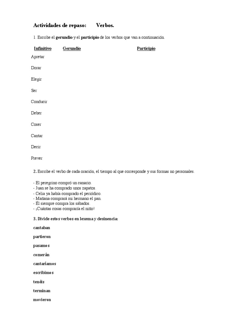 Actividades de Repaso - Verbos PDF | PDF