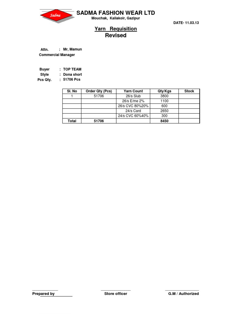 Yarn Requisition | PDF | Handicrafts | Needlework