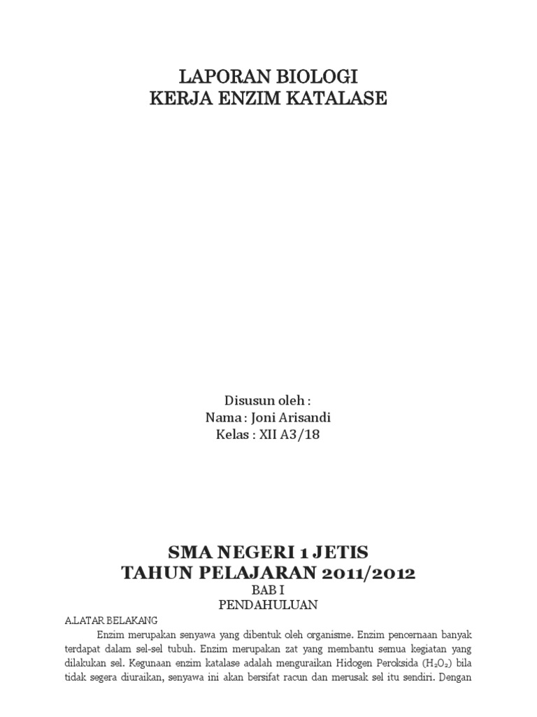 Laporan Praktikum Enzim Katalase | PDF