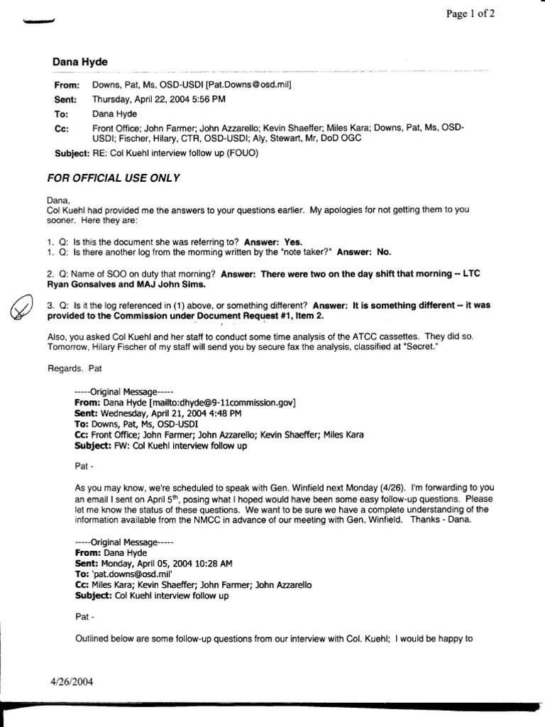 9/11 Commission E-Mail Querying NMCC Records | PDF | Freedom Of ...