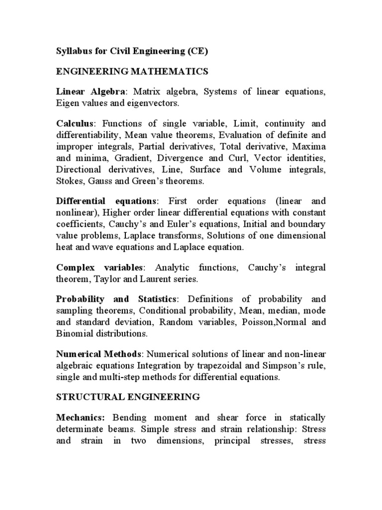 Syllabus For Civil Engineering | PDF