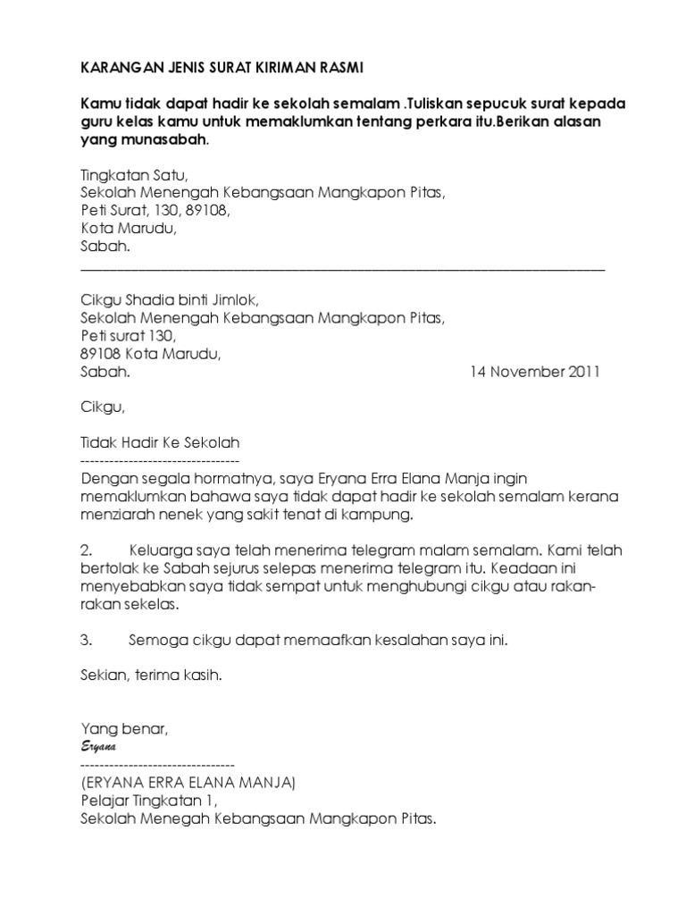 Karangan Jenis Surat Kiriman Rasmi | PDF