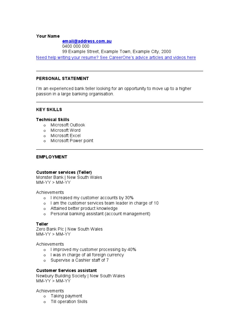 CV Template Finance Bank Teller | PDF | Career & Growth | Business