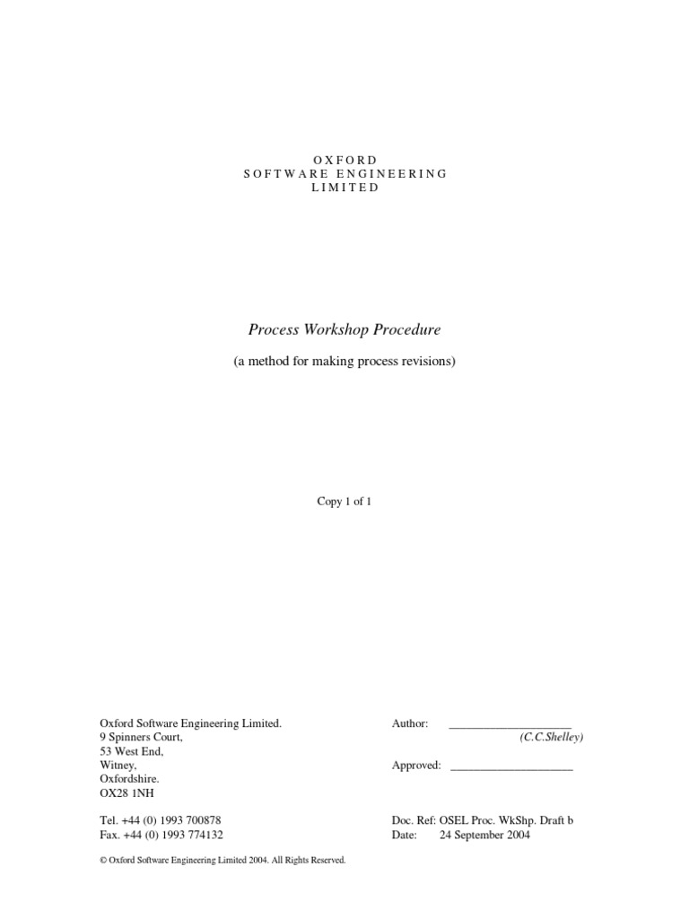 Process Workshop Procedure: (A Method For Making Process Revisions ...