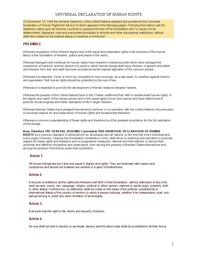 Universal Declaration of Human Rights | PDF | European Convention On ...