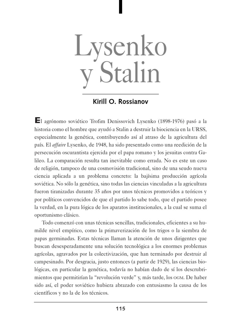 Lysenko y Stalin | PDF | Joseph Stalin | Unión Soviética