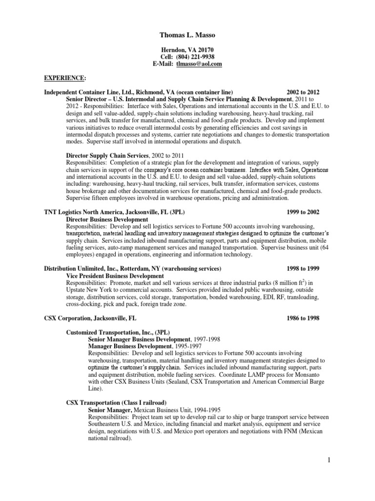 Director VP Business Development Supply Chain in Washington DC Resume ...