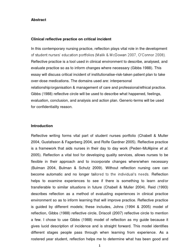 Critical Incident Reflection in Nursing | PDF | Reflective Practice ...