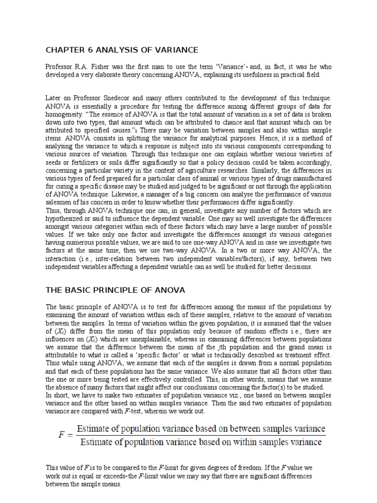 Chapter 6 Analysis of Variance | PDF | Analysis Of Variance | Variance