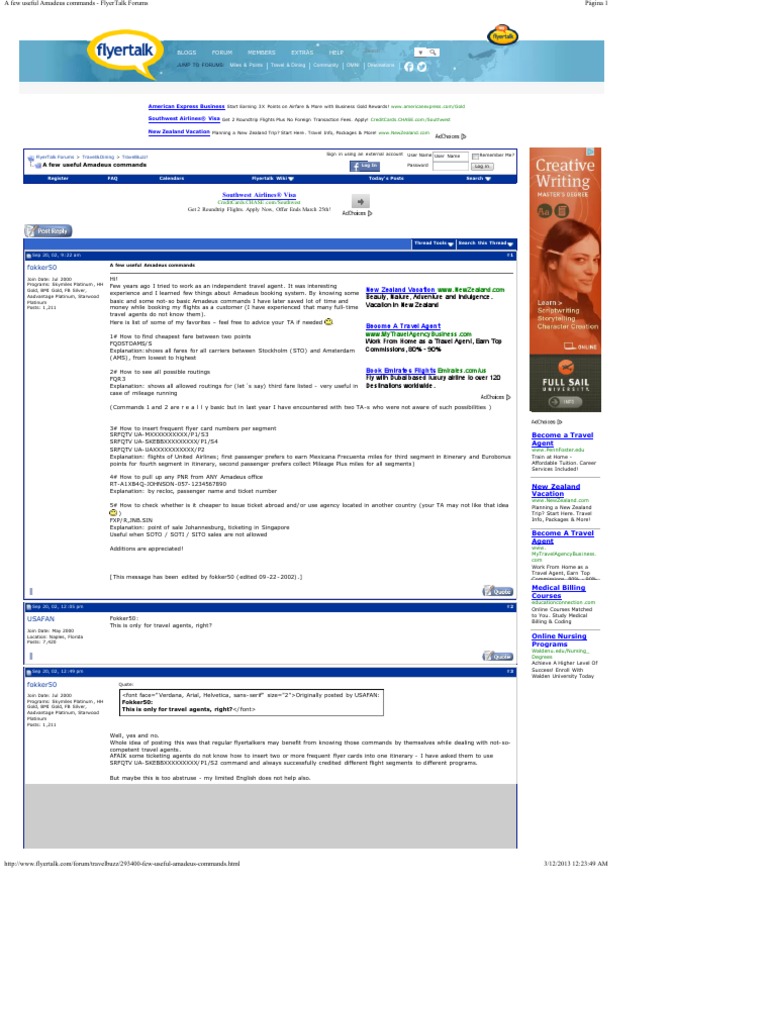A Few Useful Amadeus Commands - FlyerTalk Forums | PDF | Internet Forum ...