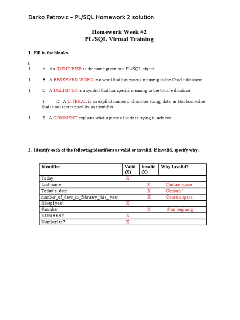PL/SQL Homework Solutions | PDF | Pl/Sql | Sql