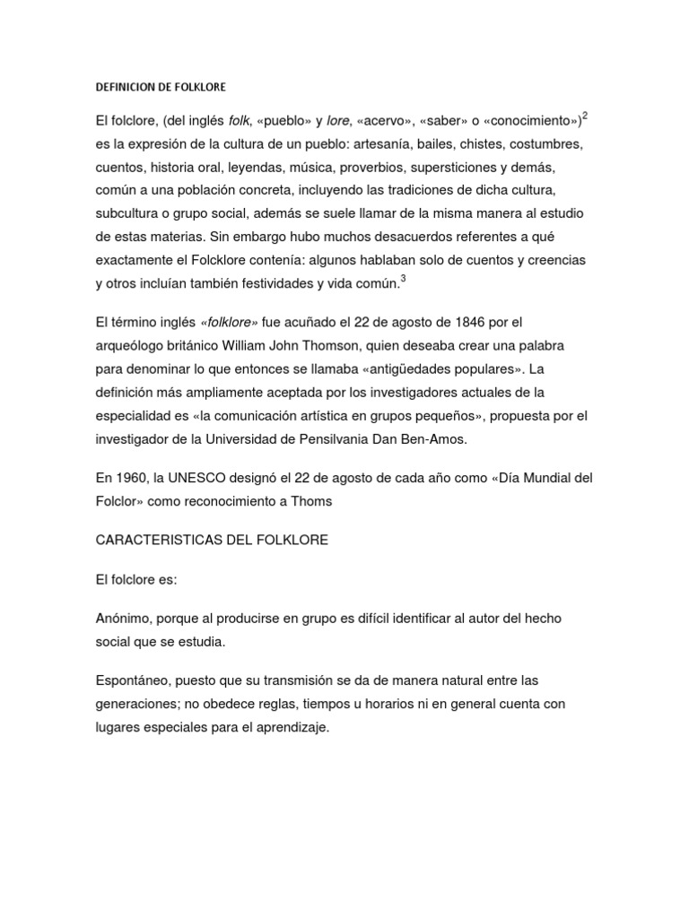Definición y características del folklore | PDF | Ciencias sociales