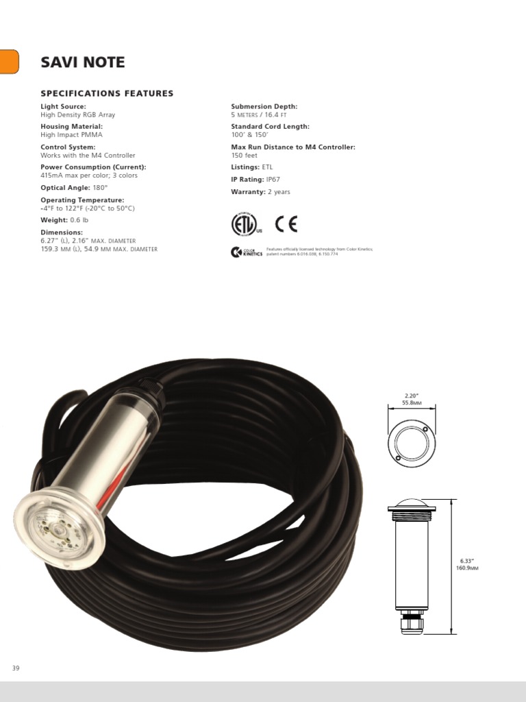 SAVI Note Underwater LED Light Specs | PDF | Light Emitting Diode ...