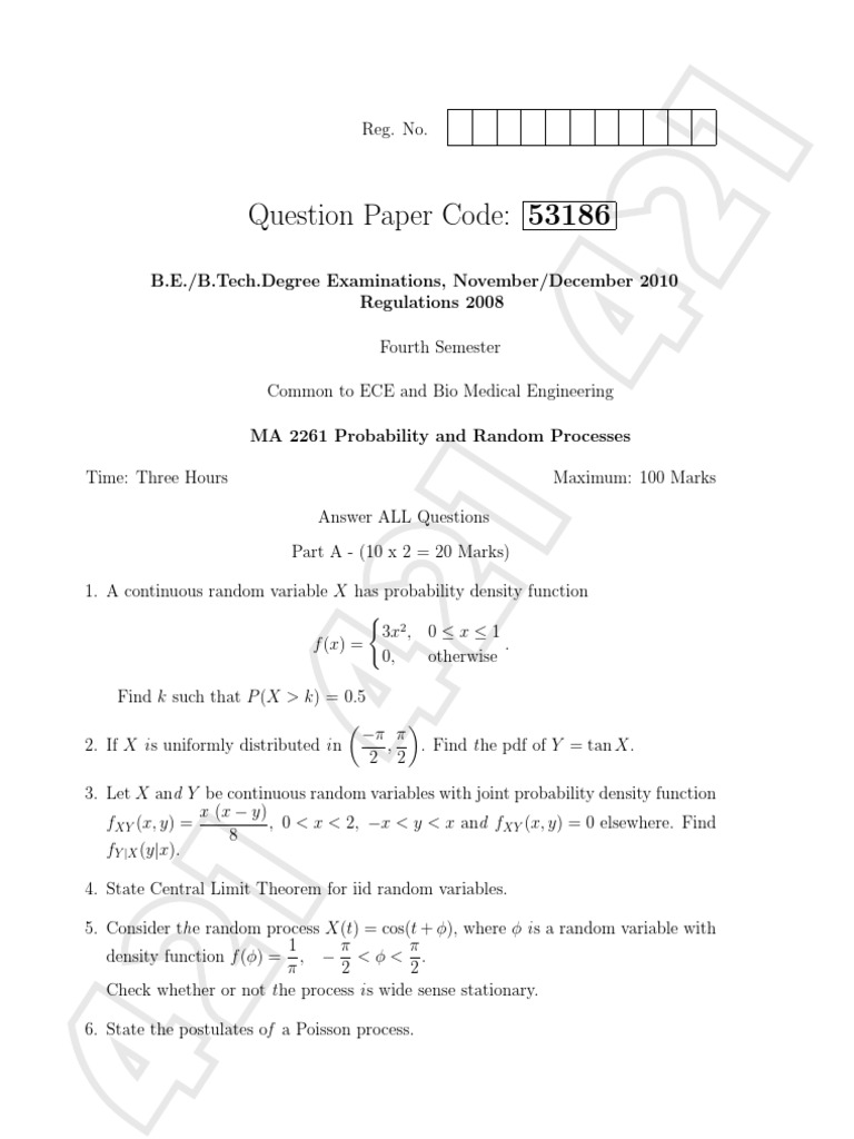MA 2261 Probability and Random Processes | PDF | Probability Density Function | Spectral Density