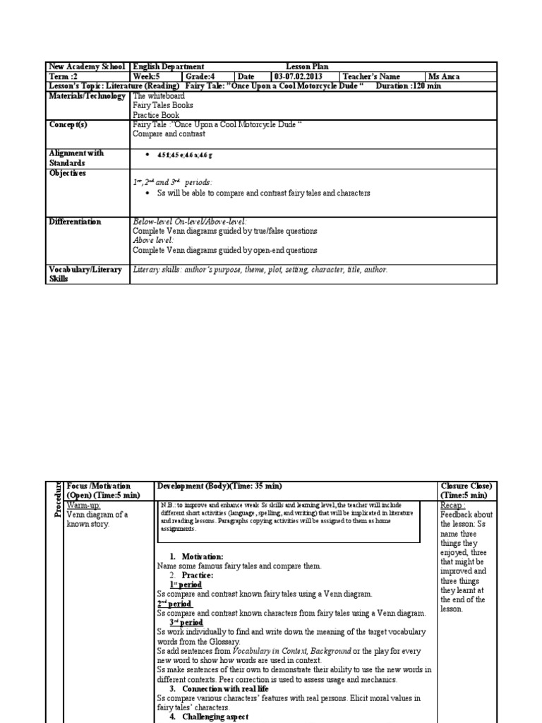 Literature and Reading Lesson Plan w5 | PDF | Fairy Tales | Fairies