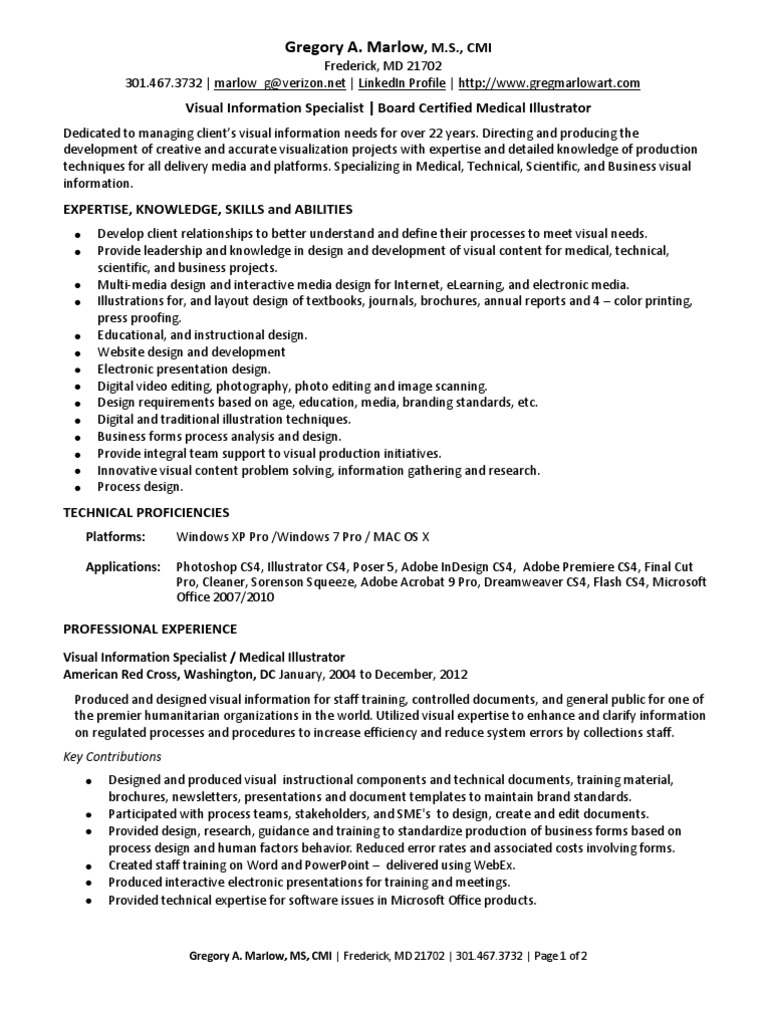 Visual Information Specialist in Washington DC Resume Gregory Marlow ...