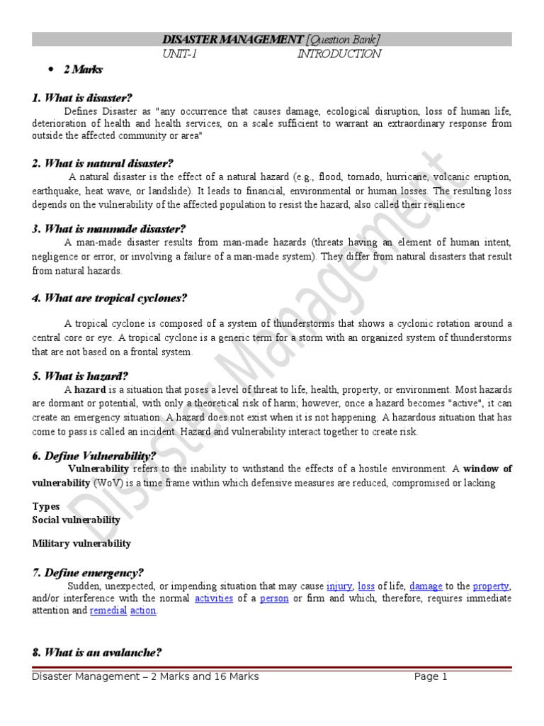 Disaster Management (Question Bank) | PDF | Hazards | Earthquakes