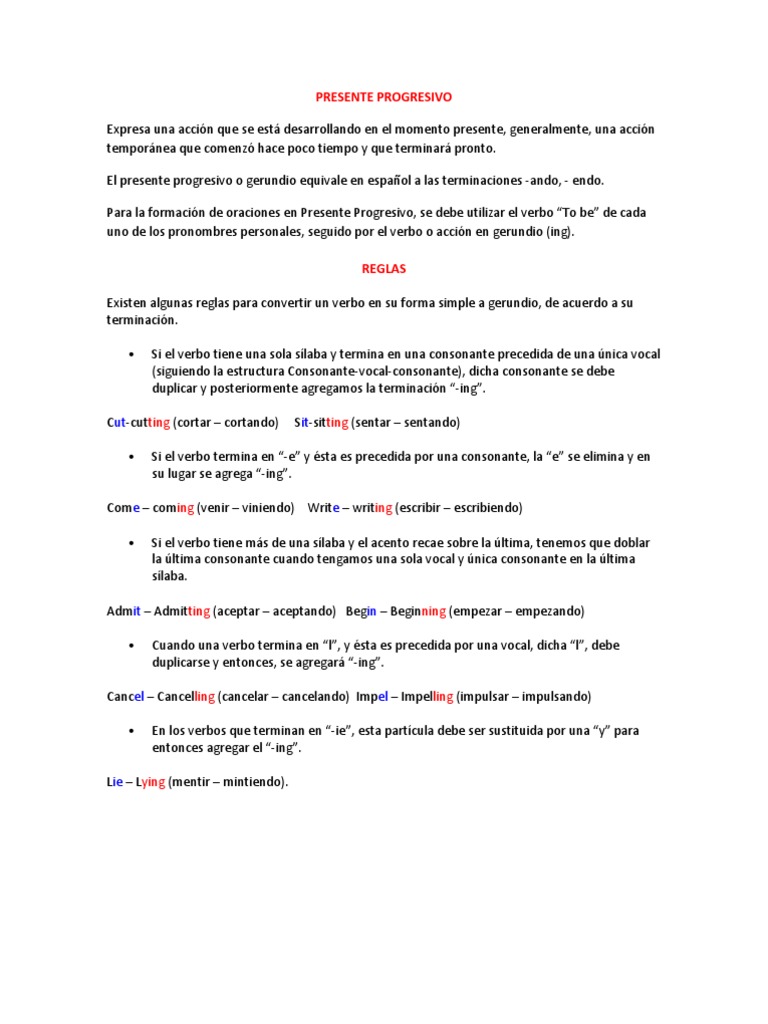 Presente Progresivo | PDF | Sílaba | Verbo