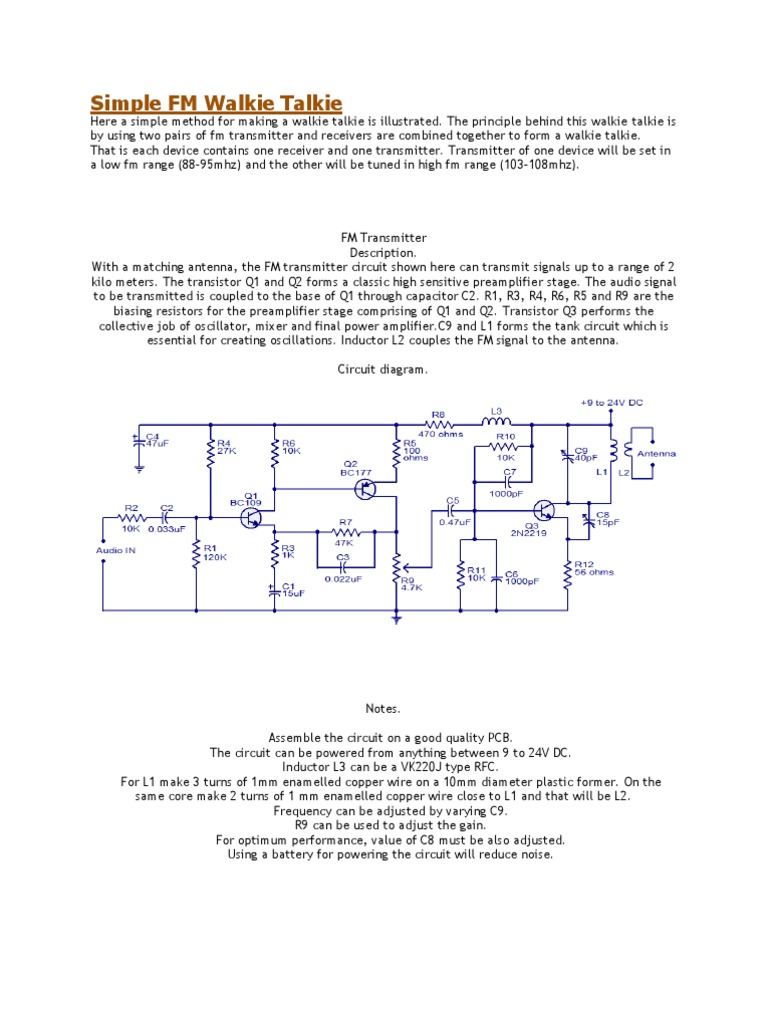Simple FM Walkie Talkie | Download Free PDF | Frequency Modulation | Transmitter
