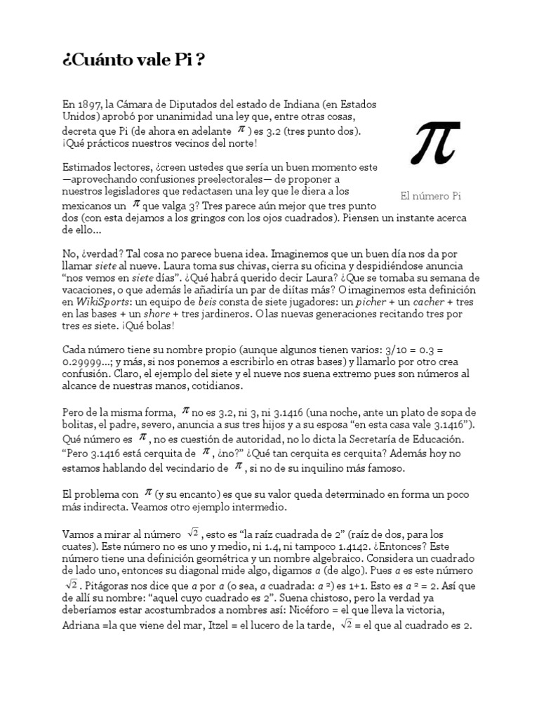 Cuánto Vale Pi | Descargar gratis PDF | Números | Objetos matemáticos